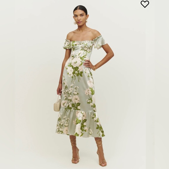 Reformation | Dresses | Reformation Floral Offshoulder Dress In Green ...